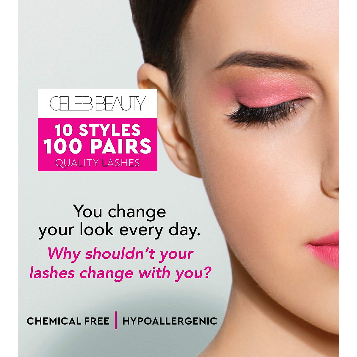 Celeb Beauty Eyelash Splashes 100 Pair Faux Lashes Variety Pack – Reusable Fake Eyelashes in 10 Styles – Hypoallergenic Strip False Lashes Set with Soft Natural, Fluttery Wispies, & Dramatic Falsies