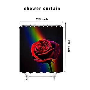 Artmyharbor 4Pcs Red Rose Shower Curtain Sets with Non-Slip Rugs Bath Mat Toilet Lid Cover and 12 Hooks Waterproof Romantic Flower Pattern Bath Sets Bathroom Decor Valentine's Day Gift