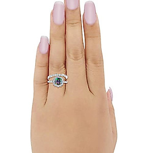 Blue Apple Co. Two Piece Art Deco Wedding Engagement Ring Band Cushion Simulated Rainbow Cubic Zirconia 925 Sterling Silver Size-8