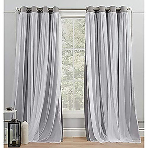 Exclusive Home Catarina Layered Solid Room Darkening Blackout and Sheer Grommet Top Curtain Panel Pair, 52"x84", Soft Grey