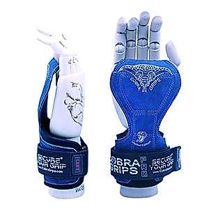 Cobra Grips PRO Weight Lifting Gloves Heavy Duty Straps Alternative to Power Lifting Hooks Power Lifting for Deadlifts with Built in Adjustable Neoprene Padded Wrist Wrap Support (PRO Blue Leather)