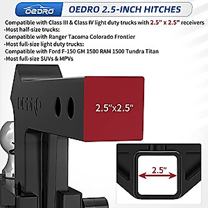 OEDRO Adjustable Trailer Hitch, 6 Inch Drop Hitch Ball Mount Fits 2.5 Inch Receiver, Forged Aluminum Towing Hitch, 2" & 2-5/16" Tow Balls with Double Pin Key Locks, 14,500lbs.