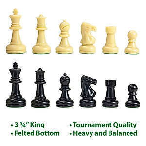 Sterling Games Extra Large 20" x 20" Roll Up Chess Mat and Chess Pieces Set, Tournament Chess Pieces, Green Vinyl Travel Chess Mat