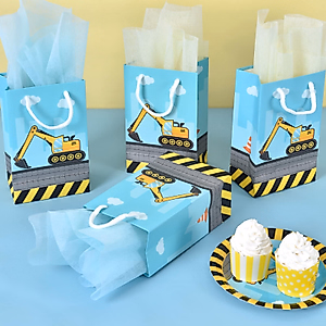 WERNNSAI 16PCS Construction Goodie Bags - Construction Birthday Party Favors Bags for Kids Boys Construction Party Supplies Dump Truck Tote Bags Candy Treat Gift Storage Bags Birthday Baby Shower