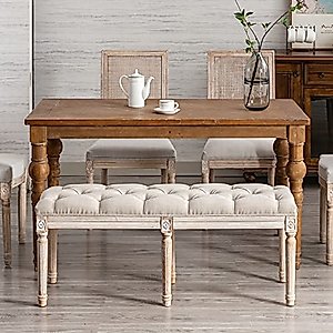 chairus Fabric Upholstered Dining Bench - Classic Entryway Ottoman Bench Bedroom Bench with Rustic Wood Legs - Beige