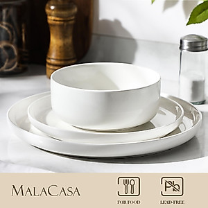 MALACASA 24 OZ Cereal Bowls, Porcelain Soup Oatmeal Bowls Kitchen Ceramic Bowls Set of 4 Dishwasher Microwave Oven Safe, White, Series LUNA