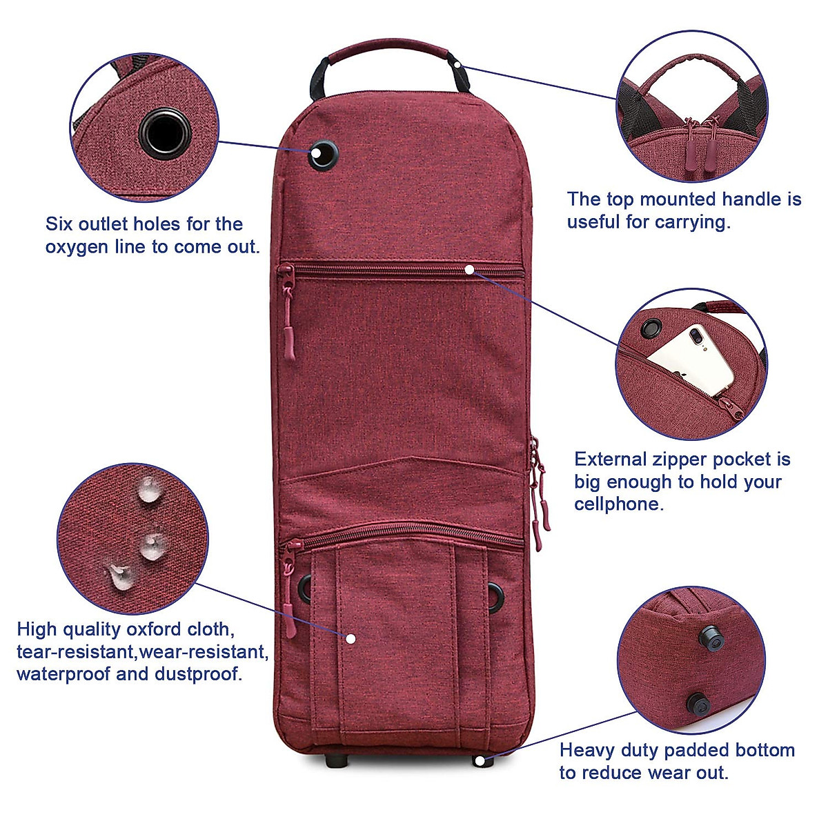 Healvaluefit Oxygen Tank Backpack O2 Cylinder Carrying Holder Bag for Tank D/M-15, JD/M-22 (Red)