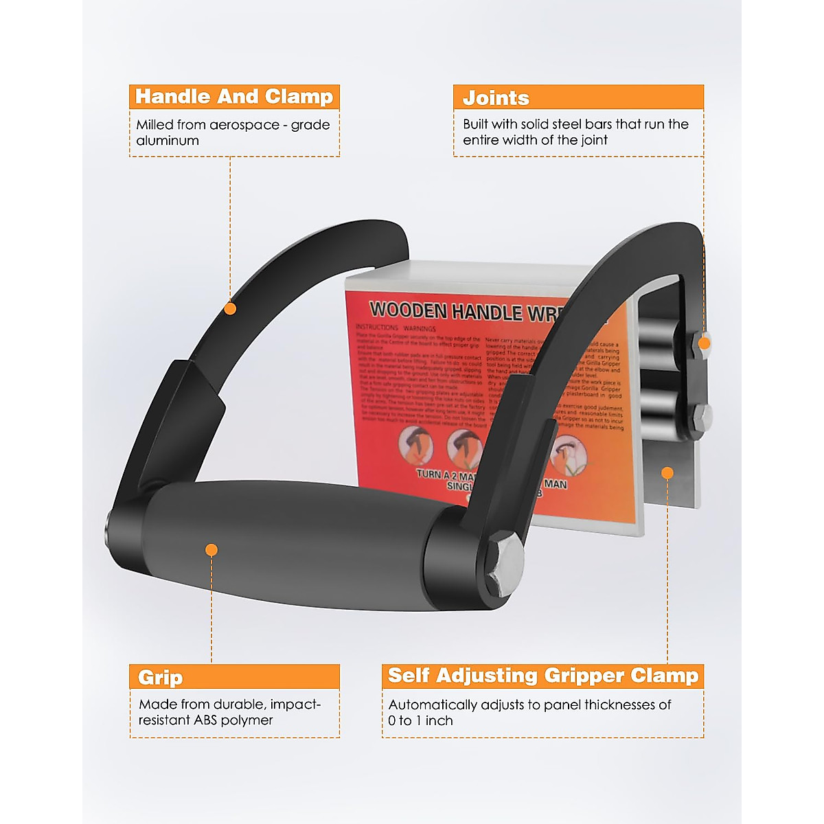 GCCSJ Panel Carrier, Drywall Carrying Tool for Wood, Plywood Lifting Tool with 0-1 Inch Grip Range, Save Effort Wear Resistant Gripper Clamp