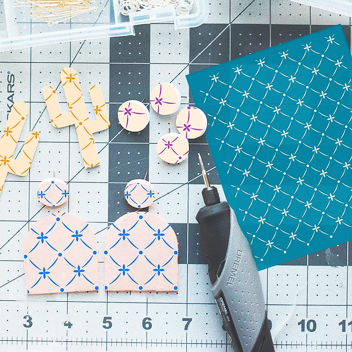 OLYCRAFT 4x5 Inch Clay Stencils Floral Pattern Silk Screen for Polymer Clay Diamond Tufted Silk Screen Stencils Mesh Transfer Stencils Plant Theme Mesh Stencil for Polymer Clay Jewelry Making