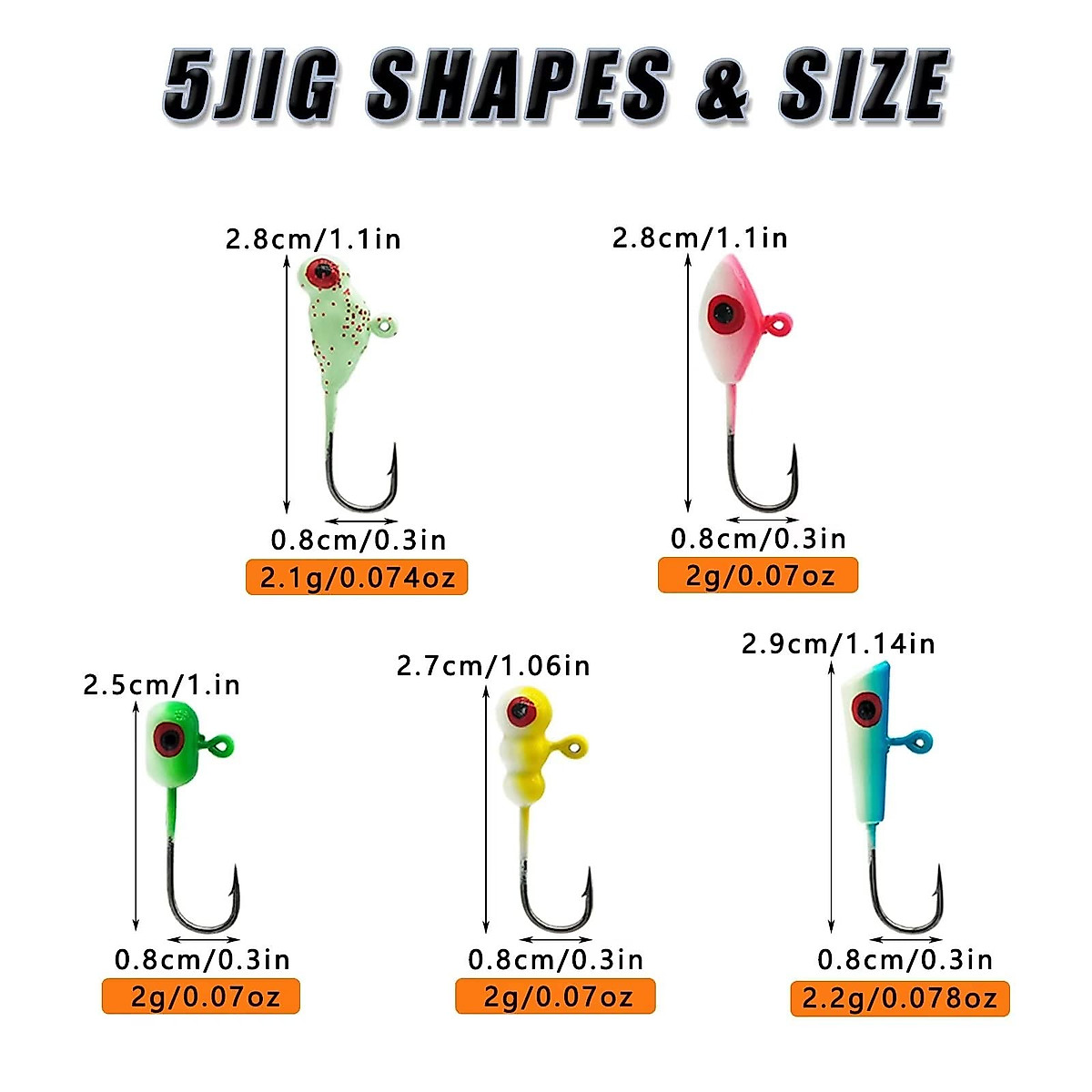 CWSDXM Glow Ice Fishing Jigs Winter ice Fishing Lures Ice Fishing Gear for Ice Jigging Panfish, Pike, Walleye, Perch and Crappies 25pcs…