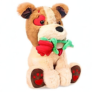 Chalyna 10 Inches Dog Plush Toy with Rose Valentine's Day Stuffed Animal with Heart Rose for Girlfriend, for Valentines Party Favor Mother's Day Birthday Festival Occasion