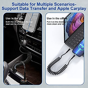 Coiled USB-C to Lightning Cable, Apple Carplay Compatible & MFi Certified, Car USB C Lightning Cable with Data Transmission and LED, iPhone Retractable USBC Charger for iPhone/Pad/Pod