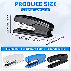 Desktop Stapler School College Office Supplies Portable Durable Staplers for Desk Accessories Heavy Duty Stapler with 25 Sheet Capacity for Home Classroom Office Teacher (Black, Blue, Gray, 6 Pcs)