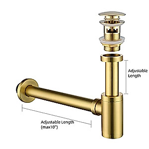 Miraga Bathroom Sink Stopper P-Trap Complete Set Adjustable 1-1/4 Sink Drain Kit Tube Solid Brass Bottle Trap w/Pop Up Drain Stopper Set, Overflow Version, Brushed Gold