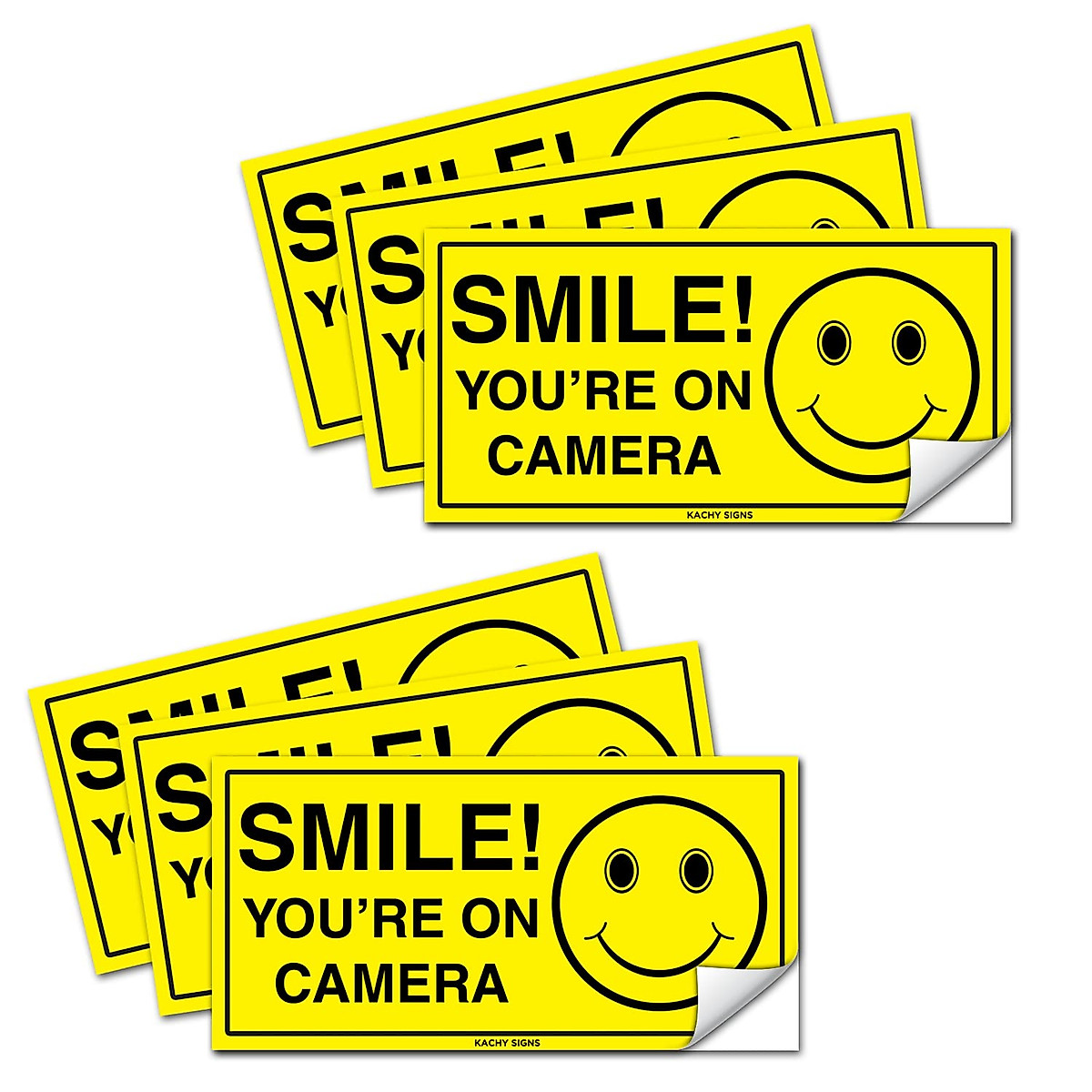 (Set of 6) Smile You're On Camera Sign - 2" x 4" - 4 Mil Vinyl - Laminated for Ultimate Protection & Durability - Self Adhesive Decal - UV Protected & Weatherproof - Heavy Duty