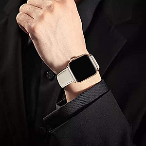 EDIMENS Leather Bands Compatible with Apple Watch 45mm 42mm 44mm Band Men Women, Vintage Genuine Leather Wristband Replacement Band Compatible for Apple Watch iwatch Series 8 7 6 5 4 3 2 1 SE White