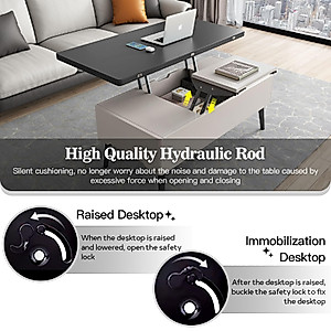 GraceNook Grey Lift Top Coffee Table, Coffee Table Converts to Dining Table, Lift Top Coffee Table with Storage and Drawers for Living Room, Bedroom