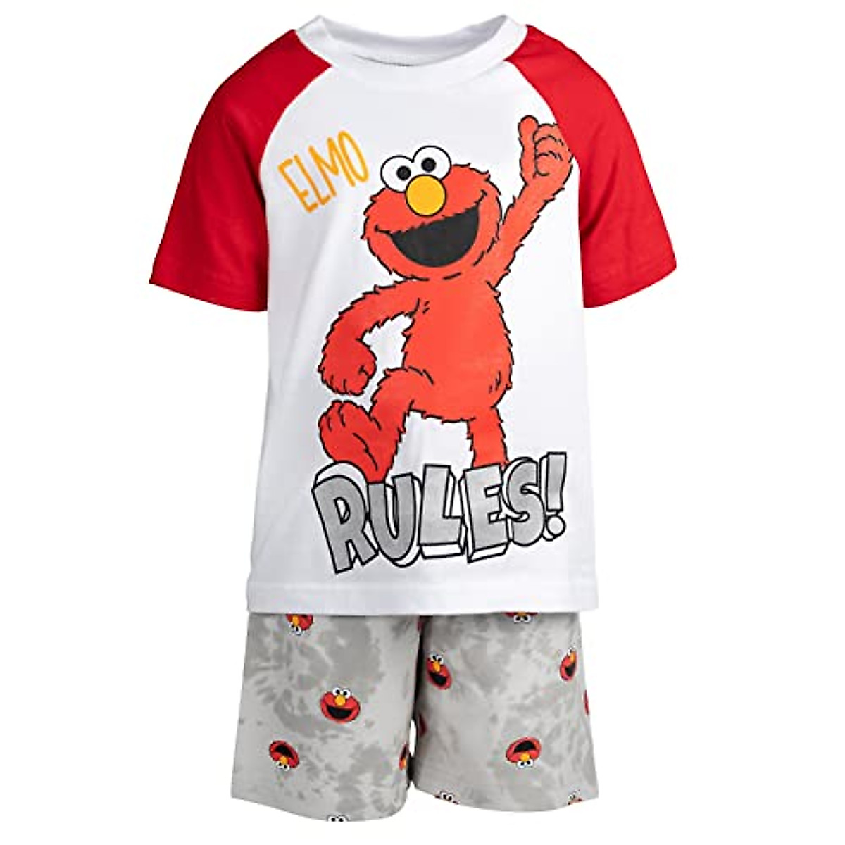 Sesame Street Elmo Toddler Boys T-Shirt and French Terry Shorts Outfit Set White/Gray 2T