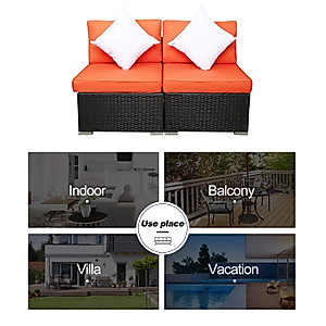 EXCITED WORK PE Wicker Sofa Outdoor Loveseat 2 Piece Patio Couch with Washable Couch Cushions, Outdoor Sectional Furniture Sofa Sets