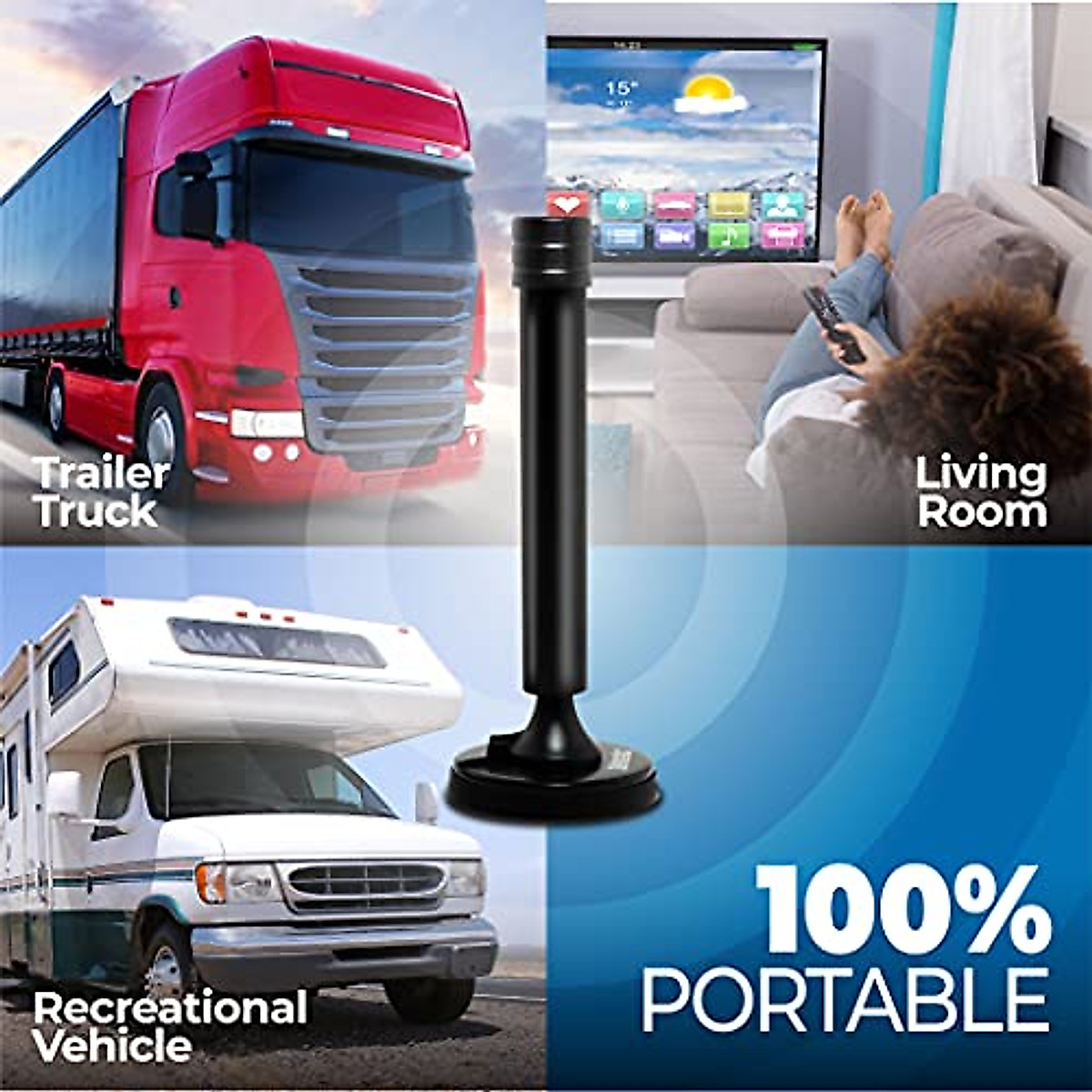 Gray HDTV Antenna - 7.5” Antenna w/ 360 Degree Reception for Signals 40 Miles Away - 2.5” Magnetic Base and 10’ Coaxial Cable - Great for Portable Use - Compatible w/ 1080P and 4K Smart TVs