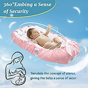 PHEENOWL Baby Nest Cover for Co Sleeping, 100% Cotton Thicken Ultra Soft Portable Newborn Nest Cover for 0-24 Months (Forest Pink)