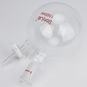 stonylab Reaction Flask, Borosilicate Glass Single-Neck Reaction Flask with 24/40 Joint and PTFE Stopcock Valve Round Bottom Flask, 1000 ml
