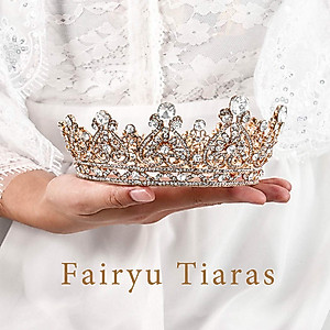 Foyte Baroque Queen Crown Gold Bride Rhinestone Wedding Crown Tiaras Crystal Hair Accessories for Women