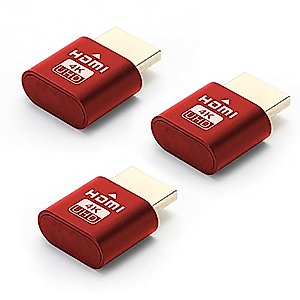 Red 3Pack-4K HDMI Virtual Plug high Resolution Virtual Display, 2021 New Generation Headless Display Adapter, Support up to 3840x2160 @ 60Hz and 1080 @ 120Hz DVI EDID Emulator