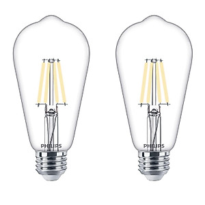 PHILIPS LED Vintage Flicker-Free Clear Straight ST19 Dimmable, Eyecomfort Technology, 400 Lumen, Soft White(2700K), 4.4W=40W, Title 20 Certified, E26 Base, 2-Pack, (564856)