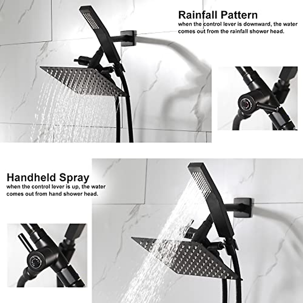 POP SANITARYWARE All Metal Matte Black Shower Faucet Set, Bathroom Rainfall 8 Inch Shower Head System with Handheld Wand, Single Handle Shower Trim Kit with Valve
