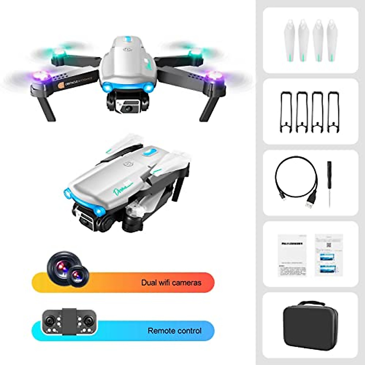 ZZKHGo Drone with 4K Dual HD FPV Camera, Remote Control Toys Gifts for Boys and Girls, Optical Fl-ow Localization, with Altitude Hold, Headless Mode, One Key Start and Outdoor Carrying Case (White)
