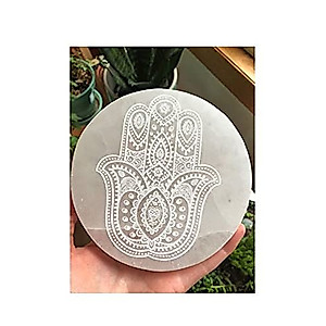 CrystalsAhoy 4" Hamsa Hand Etched Selenite Charging Plate