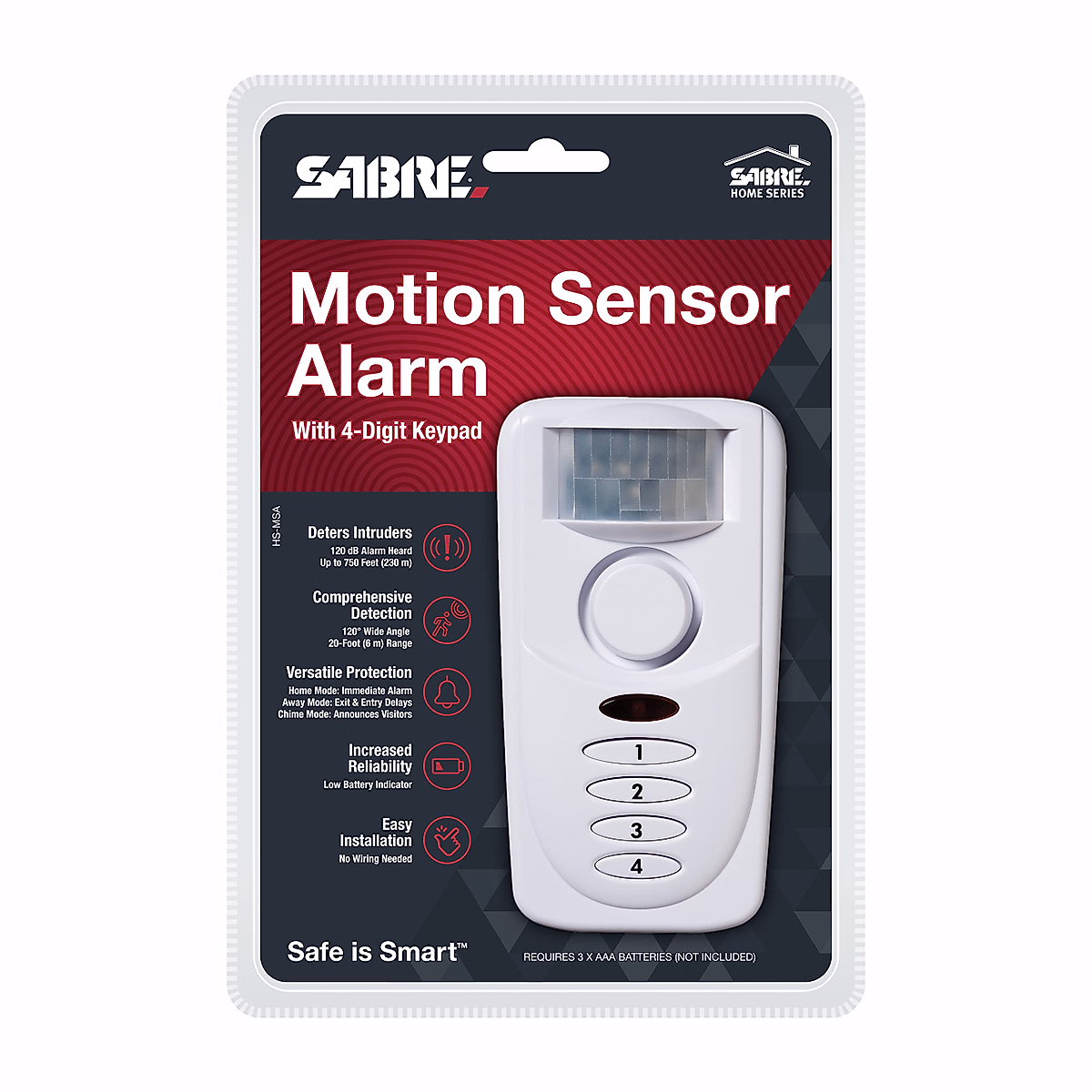 SABRE Wireless Motion Sensor Home Security Burglar Alarm with LOUD 120 dB Siren and 120 Degree Wide Angle Detection, DIY EASY Installation