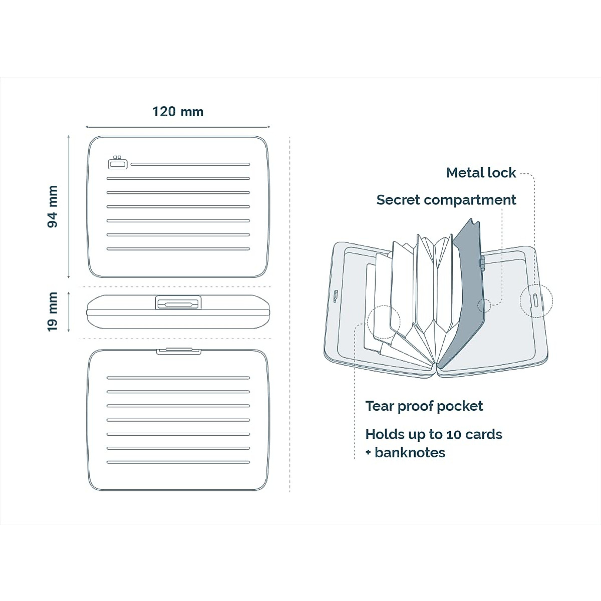 ÖGON -DESIGNS- Aluminum wallet, Large capacity with metal lock, RFID Protection against fraud and demagnetization, Smart Case OSLO Large model