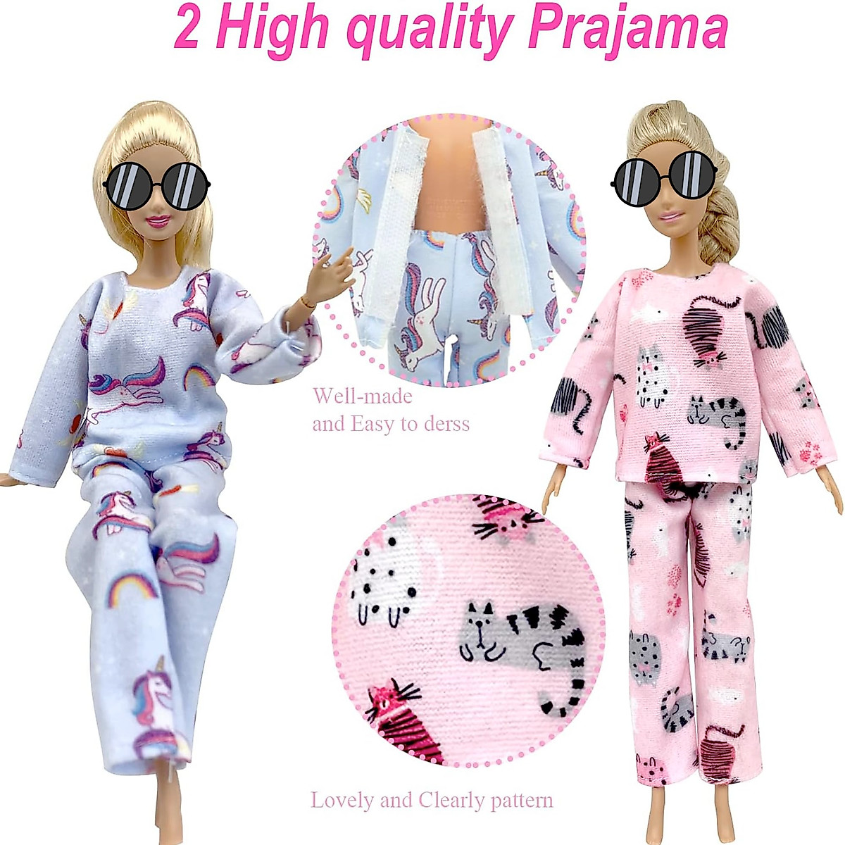 28 Pack Girl Dolls Clothes and Accessories, 2 Storytelling Pajamas, 3 Fashion Dresses, 3 Clothing Outfits, 10 Shoes, Travel Set for 11.5 inch Dolls, Mini School Supplies