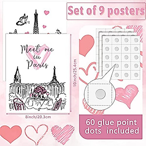 Spakon 9 Pieces Paris Bathroom Decor for Girls Paris Wall Art Paris Theme Room Decor Romantic Paris Room Decor Pink Eiffel Tower Wall Art Paris Bedroom Pictures for Girl