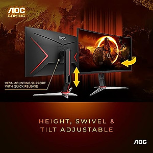 AOC C27G2Z 27" Curved Frameless Ultra-Fast Gaming Monitor, FHD 1080p, 0.5ms 240Hz, FreeSync, HDMI/DP/VGA, Height Adjustable, 3-Year Zero Dead Pixel Guarantee, Black, Xbox PS5 Switch