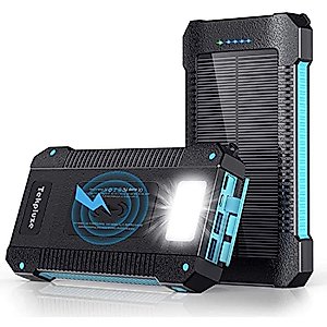 SSENBONO Solar Power Bank 30000 mAh, Wireless Portable Charger Solar Panel External Battery Type-C 5V Dual USB with LED Flashlight (Waterproof, Dustproof, Shockproof) Compatible with iOS & Android