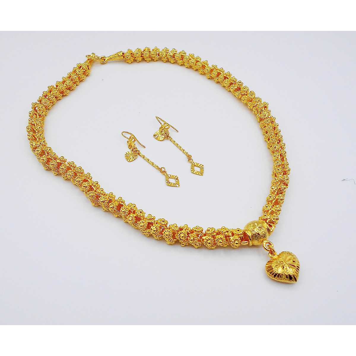 Heart Pikun Flower 22k 23k 24k Thai Baht Yellow Gold GP Necklace Pendant Jewelry Women