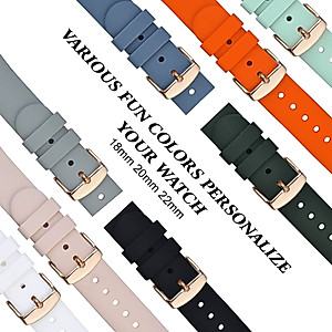 ANNEFIT Watch Band, Silicone Quick Release Soft Rubber Replacement Watch Strap 18mm with Rose Gold Buckle (Black)