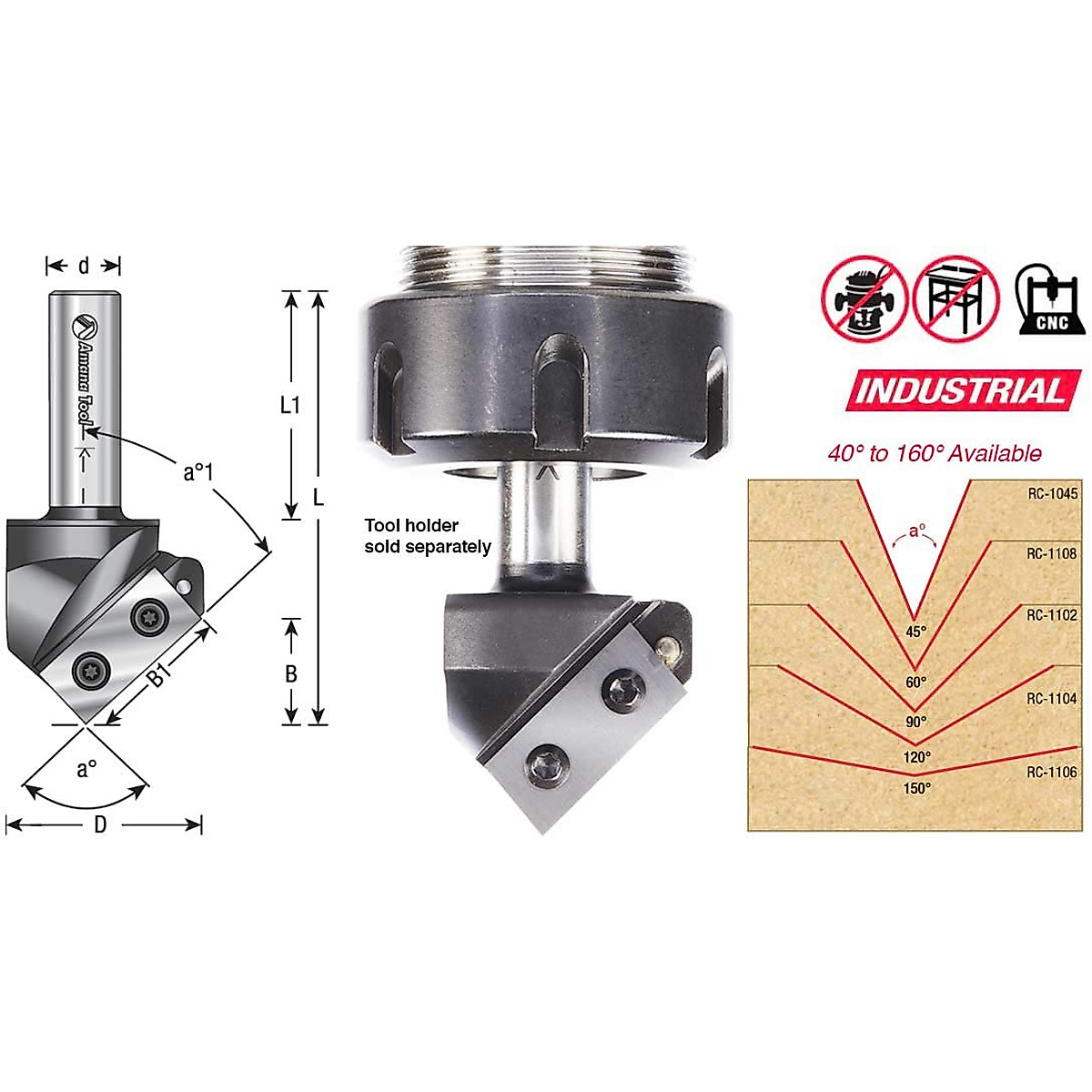 Amana Tool RC-1102 Insert V-Groove 90 Deg x 3/4 CH x 1/2 Inch SHK CNC Router Bit