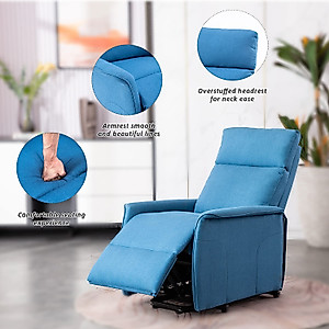 MELLCOM Power Lift Recliner Chair Sofa for Elderly with Massage and Heat, Fabric Electric Massage Recliner with Side Pocket and Wired Remote Control, Linen Blue
