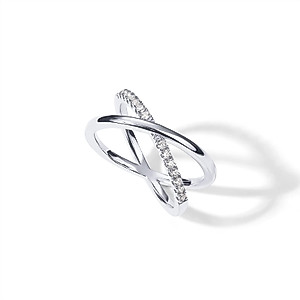 PAVOI 14K Gold Plated X Ring | Simulated Pavé Diamond CZ Criss Cross Ring for Women | White Gold - Size 9