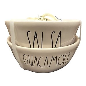 Rae Dunn SALSA and GUACAMOLE Glossy Off White Bowls 4.75" Diameter 2" deep