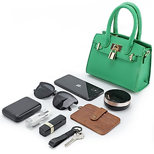 STAISE Vegan Leather Satchel Purse for Women, Trendy Mini Crossbody Shoulder Bag, Small Top Handle Handbag Evening Clutches (Grass Green)