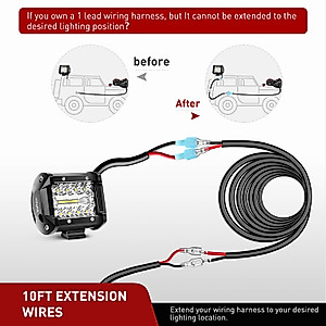 Nilight 2PCS 16 AWG 10 Feet Wiring Harness Extension Kit for LED Work Light Bar Led Pods Off Road Lights Driving Fog Light Boat Lighting, 2 Years Warranty,black