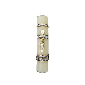 Silver-Tone Cross First Communion Candle Vela de Primera Comunion con Cruz Plateada