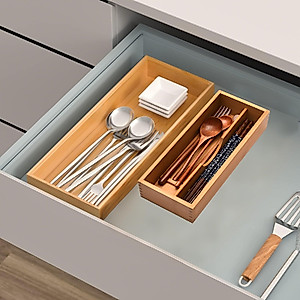 Tomotato Bamboo Silverware Storage Box, Utensil Drawer Organizer Japanese Chopsticks Box with Lid Utensil Holder Organizer Container for Home Kitchen