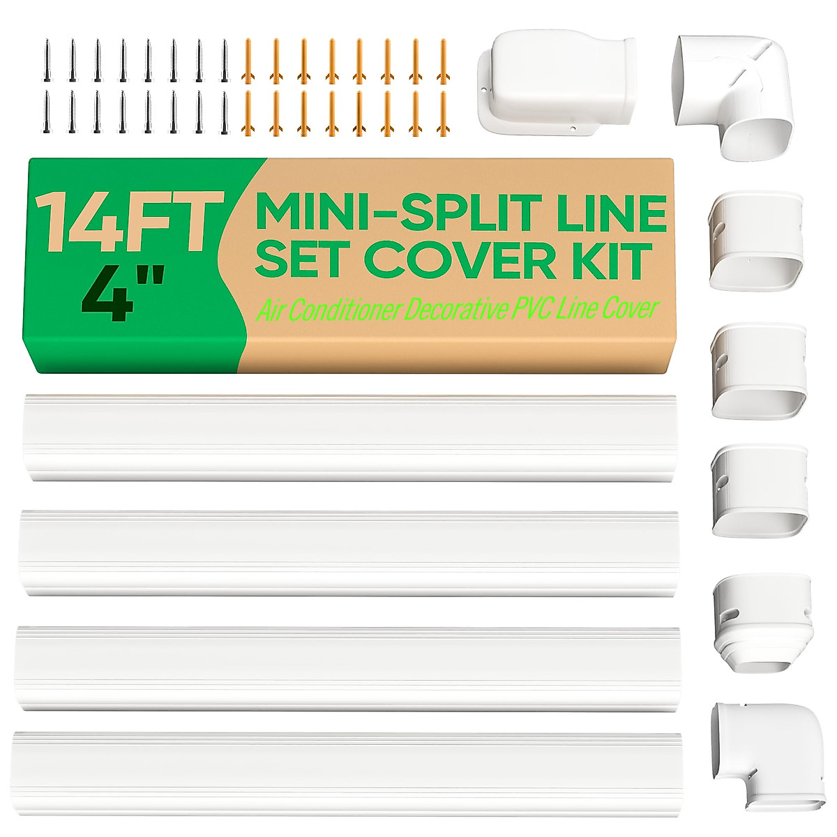 Plusluck 4" 14Ft Mini Split Line Set Cover Kit PVC Decorative Pump Covers AC Line Cover for Outside Units Air Conditioners & Heat Pump