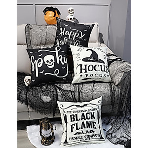 Halloween Decorations Pillow Covers Double-Side Printing 18x18 Set of 4 Halloween Decor Indoor Outdoor Hocus Pocus Farmhouse Saying Halloween Decorative Cushion Cases Spider Web Cat Skull Home Decor